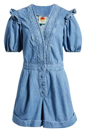 Farm Rio Ruffled Romper - Denim