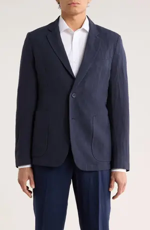 PERCIVAL Tailored Fit Solid Linen Blazer - Navy