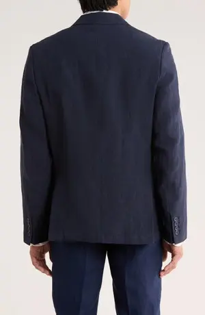 PERCIVAL Tailored Fit Solid Linen Blazer - Navy