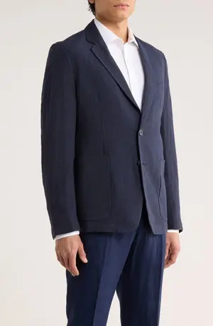 PERCIVAL Tailored Fit Solid Linen Blazer - Navy