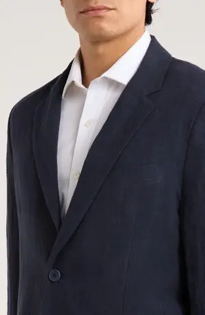 PERCIVAL Tailored Fit Solid Linen Blazer - Navy
