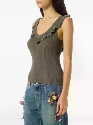 Blumarine Ruffled V-neck Tank Top
