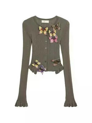 Blumarine Butterfly Ribbed Cardigan - Green