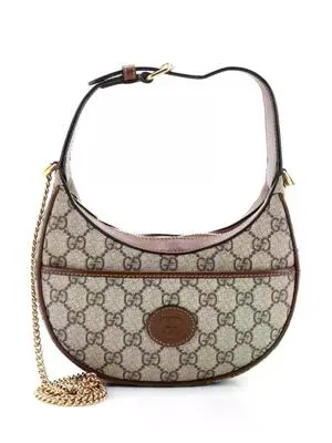 Gucci Interlocking G Patch Half Moon Gg Coated Canvas Mini Hobo Bag - Brown
