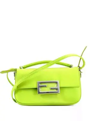 Fendi Baguette Phone Pouch Silk Satchel - Green