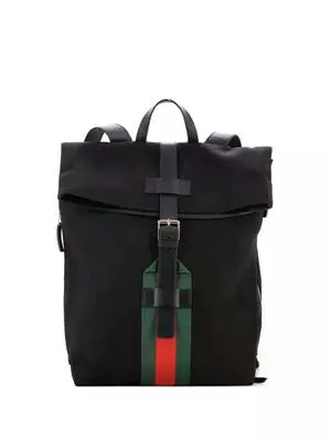 Gucci Web Fold Over Techno Canvas Medium Backpack