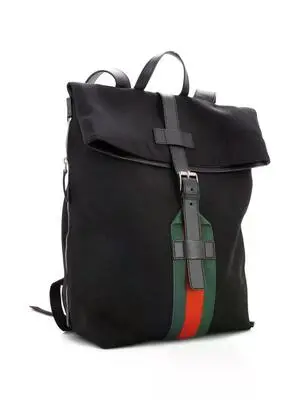 Gucci Web Fold Over Techno Canvas Medium Backpack