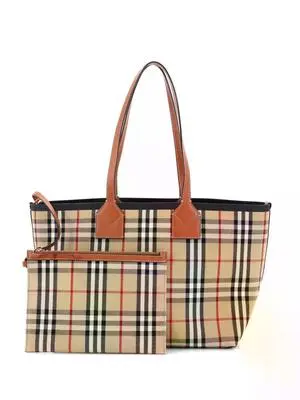 Burberry London Vintage Check Canvas Small Tote Bag - Brown