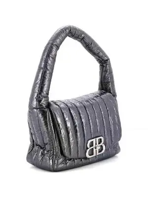 Balenciaga Monaco Sling Bag Padded Quilted Leather Small Shoulder Bag - Silver