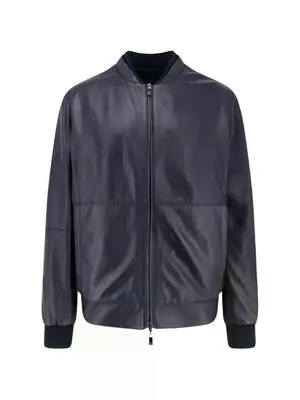 Corneliani Ribbed Leather Jacket - Blue