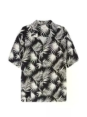 LANEUS Bowling Collar Printed Shirt - Black