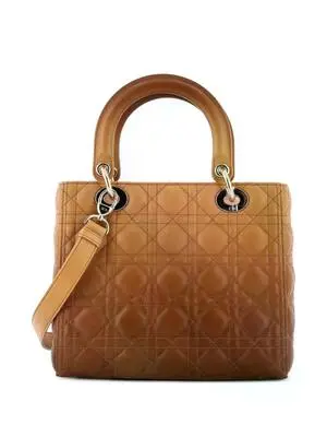 Dior Lady Cannage Quilt Gradient Lambskin Medium Satchel - Brown