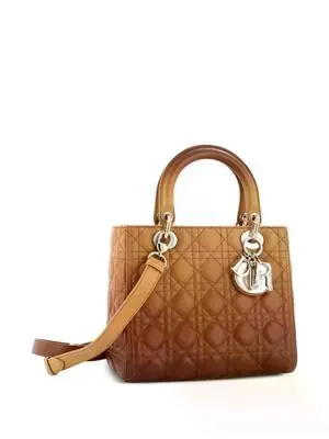Dior Lady Cannage Quilt Gradient Lambskin Medium Satchel - Brown