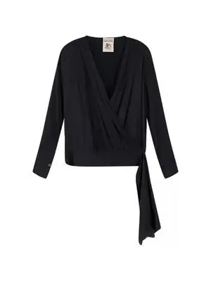 SEMICOUTURE Satin Wrap Blouse - Black