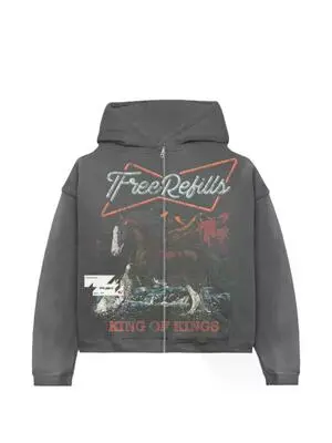 FREE REFILLS Graphic Zip-up Hooded Sweatshirt - Grey
