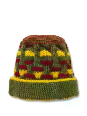 NICHOLAS DALEY Roots Patterned Beanie Hat - Green