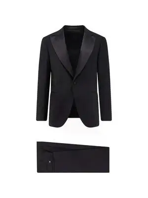 Corneliani Satin Lapel Single-breasted Suit - Black