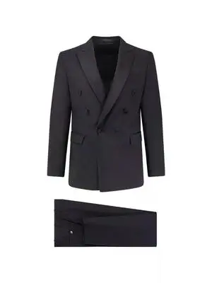 Corneliani Double-breasted Peak-lapel Blazer Wool Suit - Black