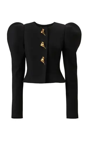 Carolina Herrera Puff-sleeve Bi-stretch Wool Tailored Jacket - Black