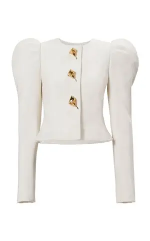 Carolina Herrera Puff-sleeve Bi-stretch Wool Tailored Jacket - Ivory