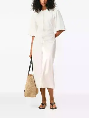 AMI Paris Cotton Long Fitted Dress With Contrast Stitching - Neutrals