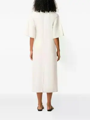AMI Paris Cotton Long Fitted Dress With Contrast Stitching - Neutrals