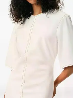 AMI Paris Cotton Long Fitted Dress With Contrast Stitching - Neutrals