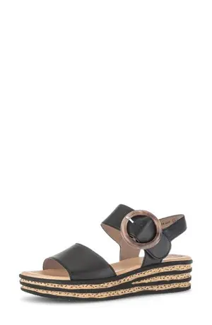 Gabor Ankle Strap Wedge Sandal - Black