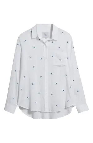 Rails Charli Embroidered Floral Linen Blend Button-up Shirt - Bluebell Carnations