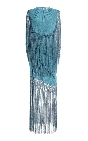Ulla Johnson Nerine Fringe Silk Maxi Dress - Blue