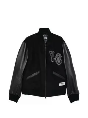 Y3 Embroidered Leather-sleeve Jacket