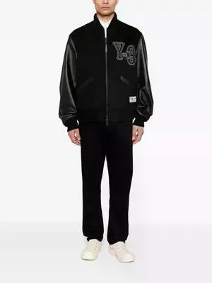 Y3 Embroidered Leather-sleeve Jacket