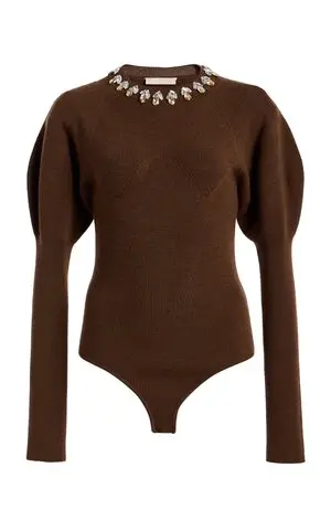 Ulla Johnson Imara Embellished Wool Top - Brown