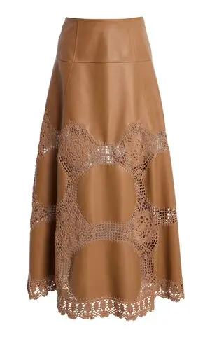 Ulla Johnson Izra Crochet Leather Midi Skirt