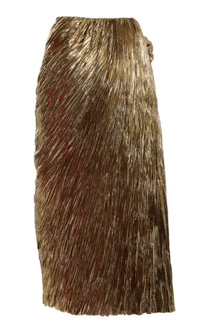 Ulla Johnson Tali Pleated Metallic Midi Skirt - Gold