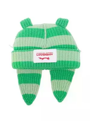 CHARLES JEFFREY Chunky Rabbit Striped Beanie Hat - Green