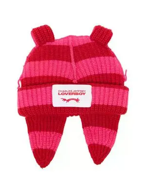 CHARLES JEFFREY Chunky Rabbit Striped Beanie Hat - Red