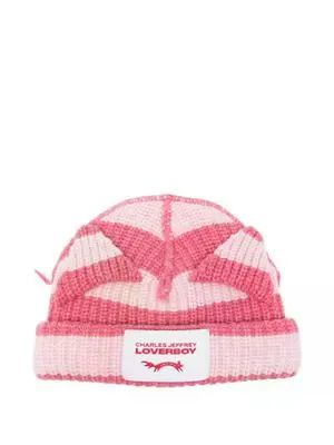 CHARLES JEFFREY Chunky Ears Striped Beanie Hat - Pink