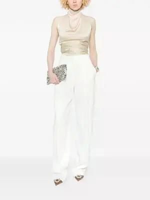 Elisabetta Franchi Pleated Ivory Trousers - White