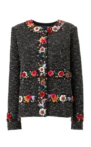 Carolina Herrera Embroidered Textured Tweed Jacket