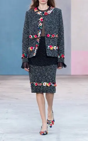 Carolina Herrera Embroidered Textured Tweed Jacket