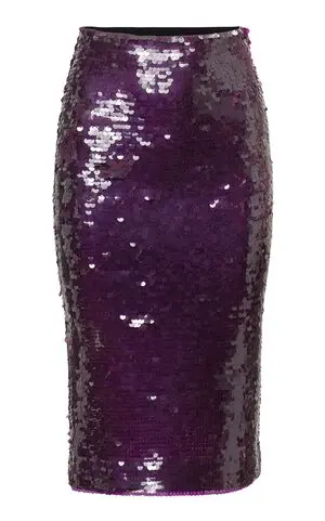 Carolina Herrera Signature Merino Sequin Pencil Skirt - Purple