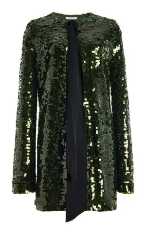 CAROLINA HERRERA Signature Merino Sequin Cardigan