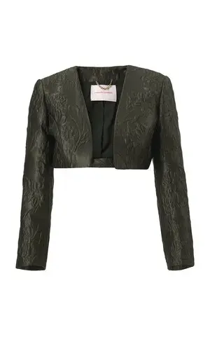 Carolina Herrera Floral Cloque Lurex Jacquard Bolero Jacket - Green