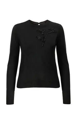 Carolina Herrera Embroidered Signature Merino Silk Sweater - Black