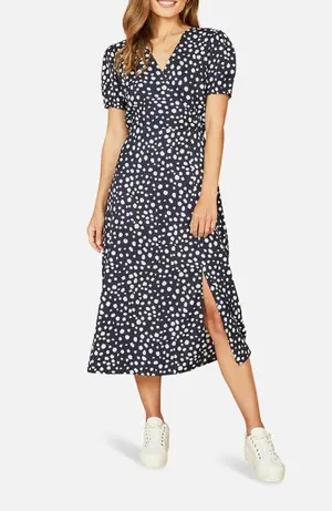 YUMI Spot Print Midi Tea Dress