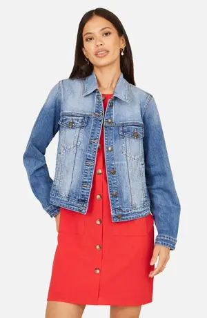 YUMI Stretch Washed Denim Jacket - Blue