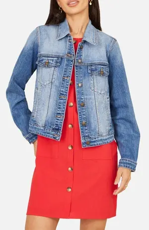 YUMI Stretch Washed Denim Jacket - Blue