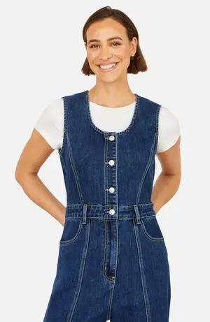 YUMI Denim Stretch Fitted Jumpsuit
