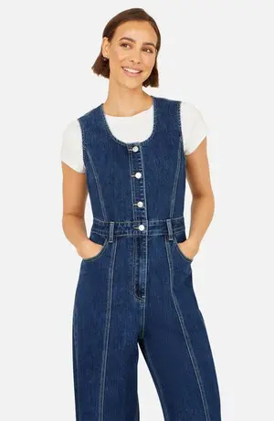YUMI Denim Stretch Fitted Jumpsuit